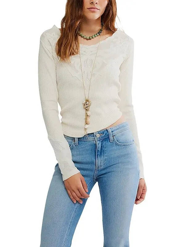 Free People Butterfly Lace Trimmed Top - Sugar Swiz