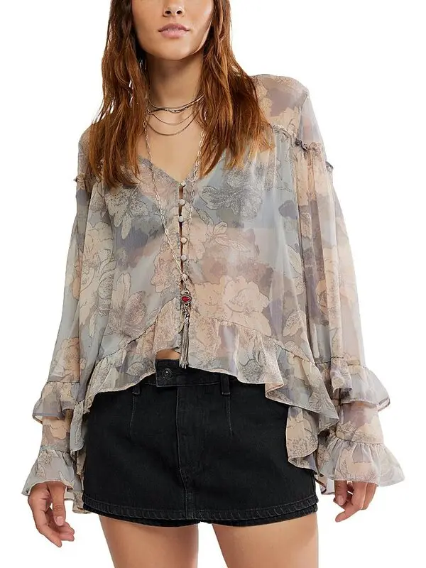 Free People Day Dreaming Ruffled Blouse - Stone Comb