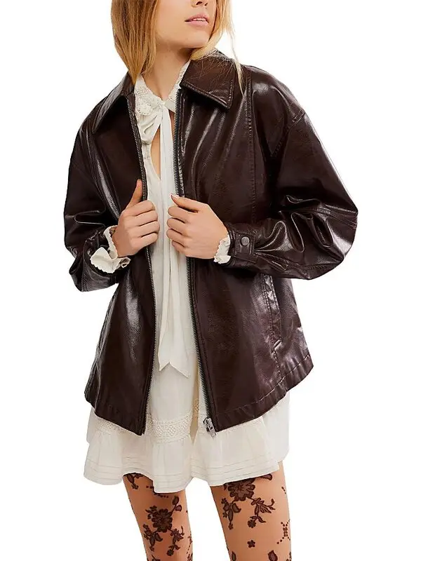 Free People Sloane Faux Leather Jacket - Chocolate