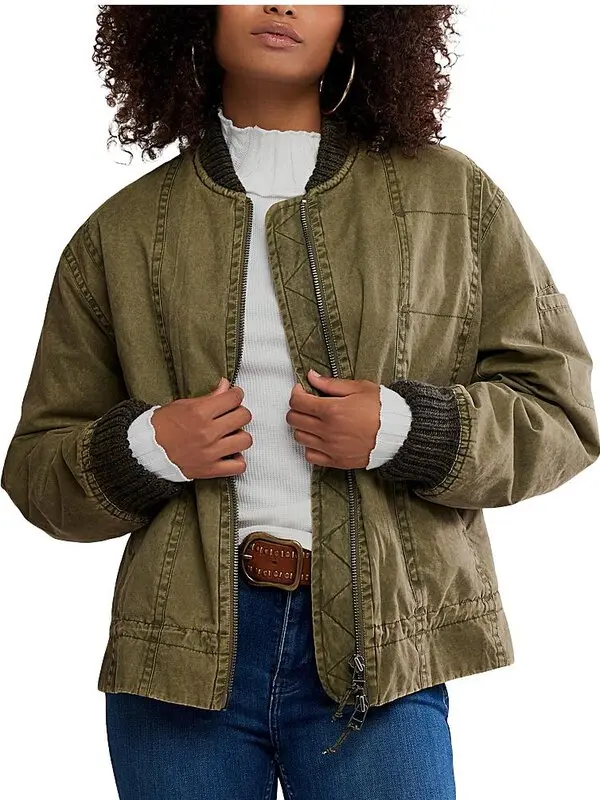 Free People Jax Washed Bomber Jacket - Olive