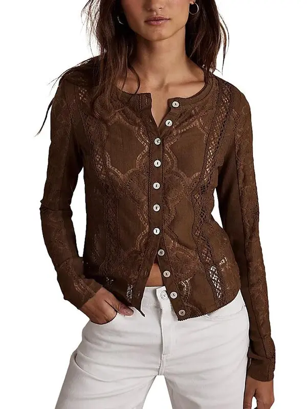 Free People Jae Lace Blouse - Chicory Coffee