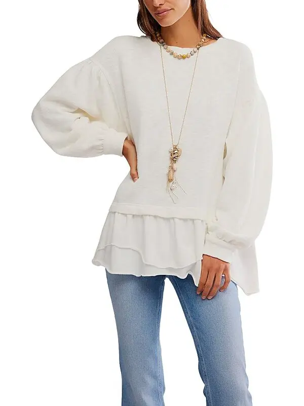 Free People Maddie Layered Hem Sweater - Clean Ivory