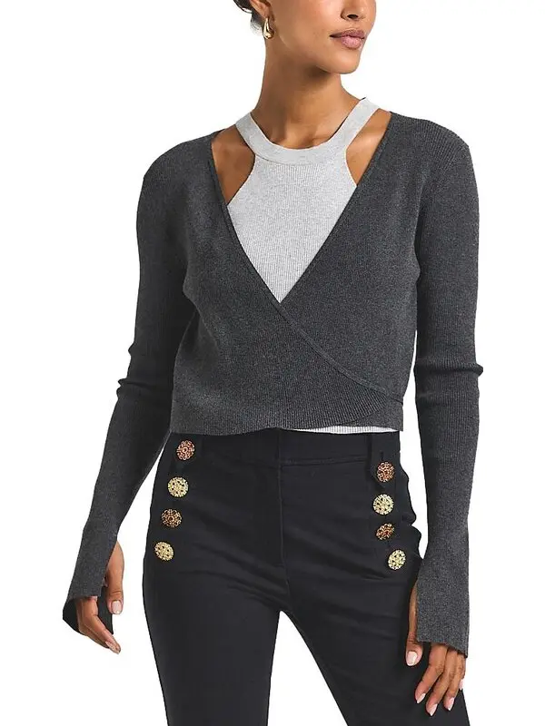 Derek Lam 10 Crosby Maren Wrap V-neck Cardigan Sweater - Grey Combo