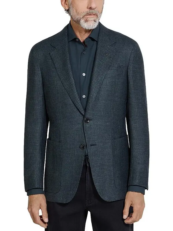 Zegna Silk And Cashmere Houndstooth Jacket - Dark Green