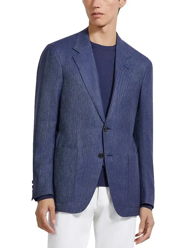 Zegna Silk And Cashmere Houndstooth Jacket - Ink Blue
