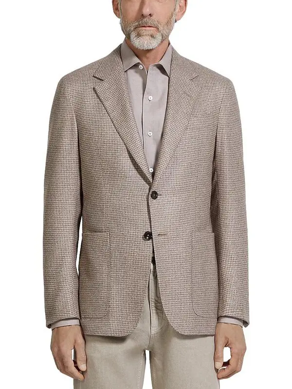 Zegna Silk And Cashmere Houndstooth Jacket - Light Beige/light Taupe