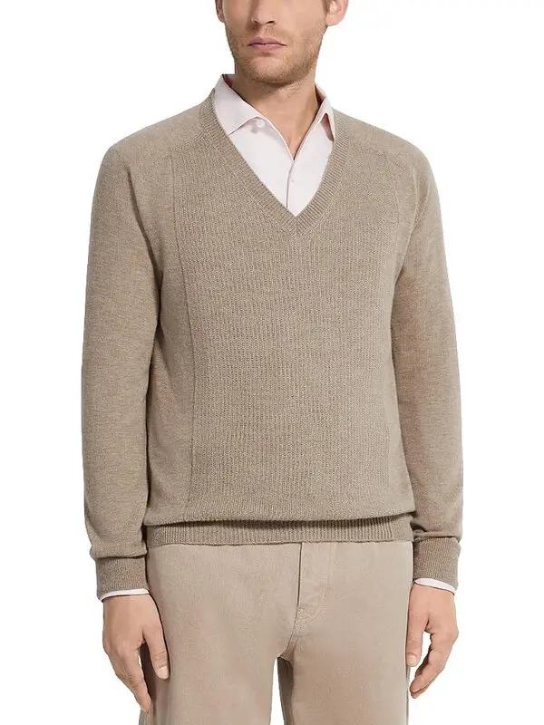 Zegna Oasi Cashmere V-neck Sweater - Light Taupe