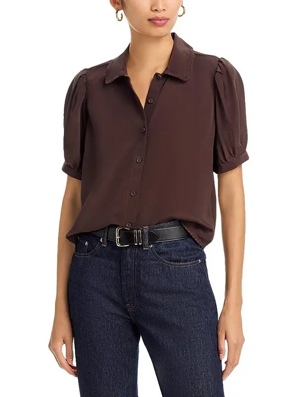 FRAME The Silk Prim Blouse - Coffee