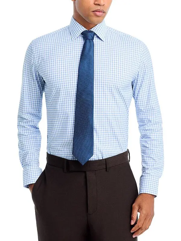 BOSS Performance Stretch Check Slim Fit Dress Shirt - Light Pastel Blue