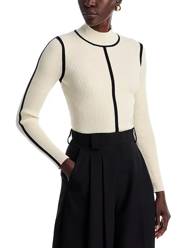 Elie Tahari The Chani Mock Neck Sweater - Vanilla/noir