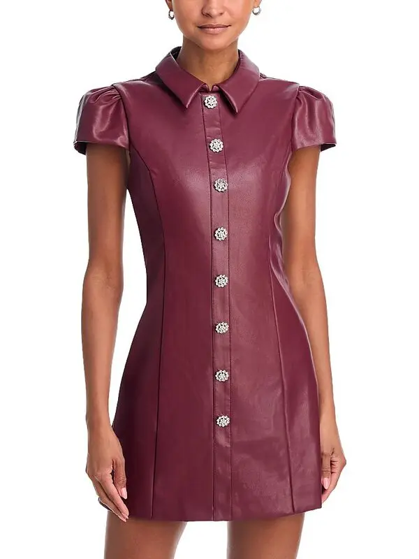 Likely Anika Faux Leather Mini Dress - Wine