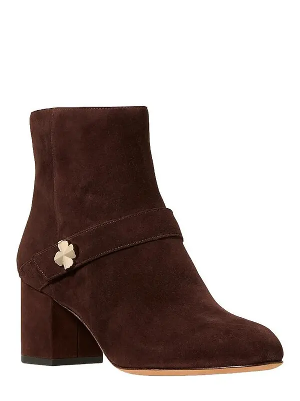Kate Spade New York Spade Flower Suede Ankle Booties - Hot Fudge