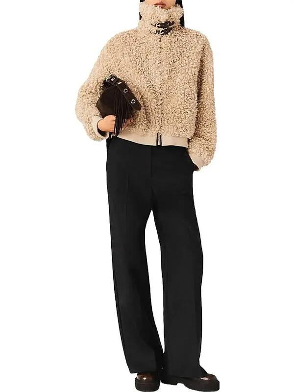 Maje Brune Crop Boucle Jacket - Camel