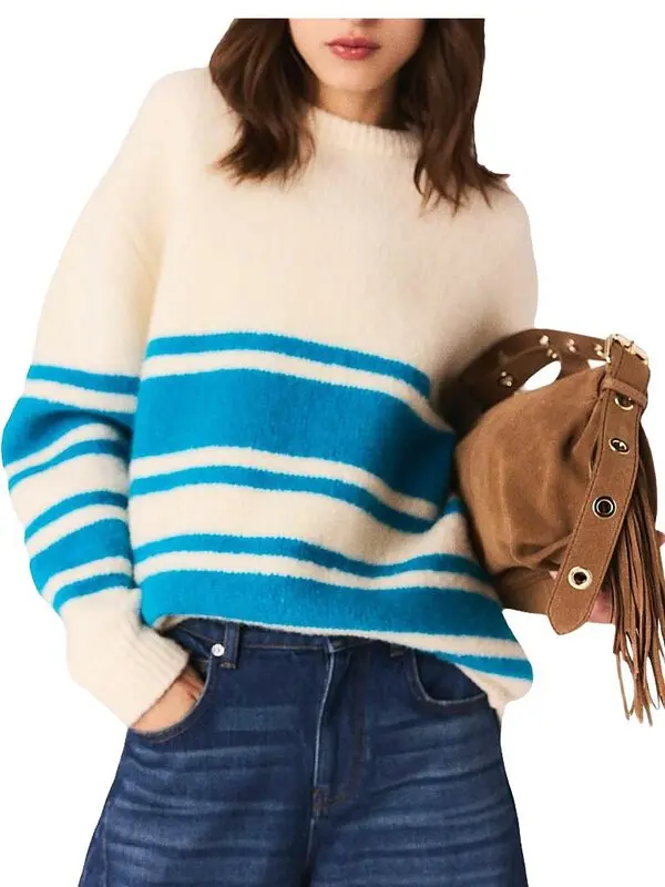 Maje Oversized Wool-blend Striped Sweater - Ecru / Turquoise