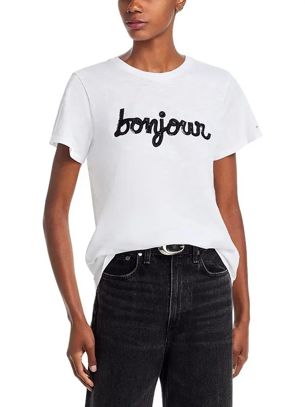 Cinq À Sept Shrunken Fringe Bonjour Tee - White/black