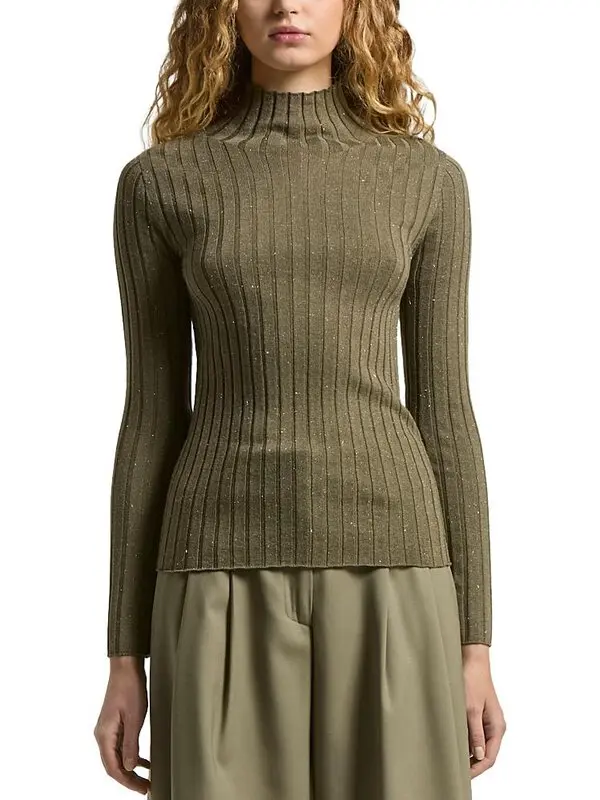 Peserico Mock Neck Rib Knitted Sweater - Clay Green