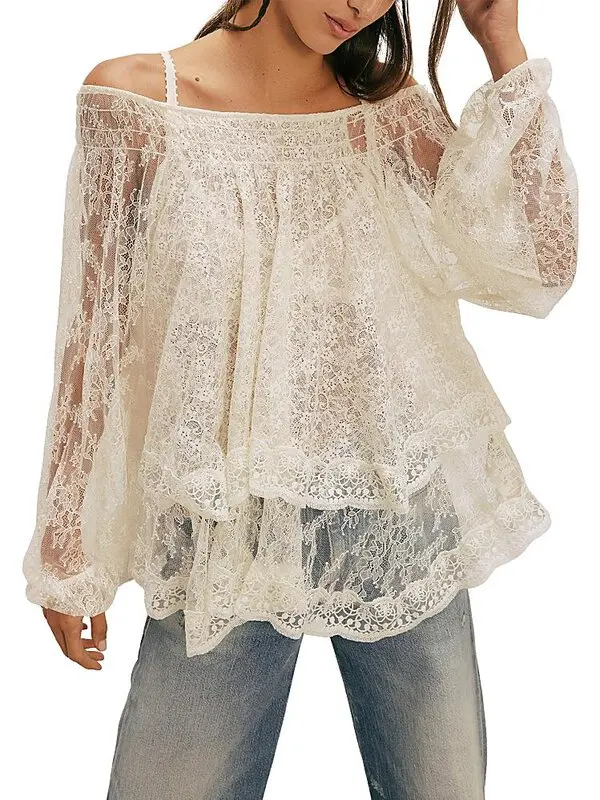 Free People Goldie Lace Top - Tofu