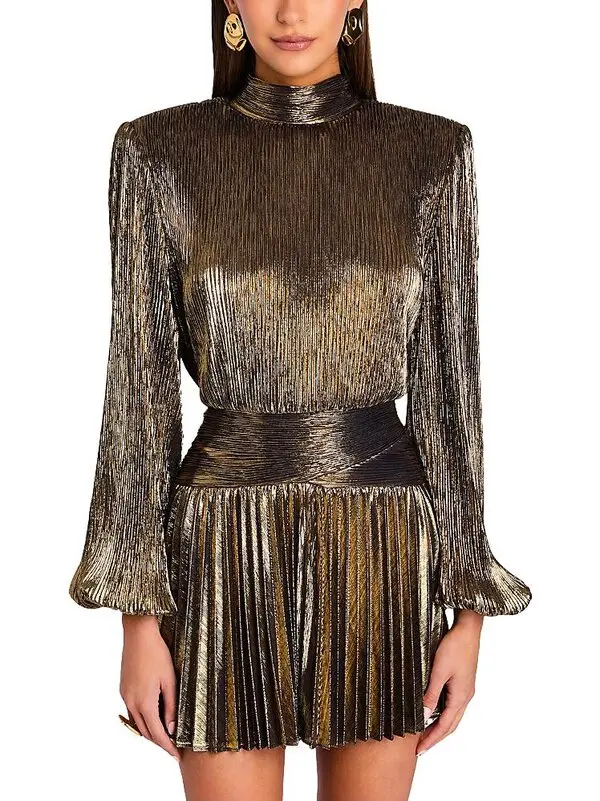Retrofete Freja Pleated Mini Dress - Antique Gold