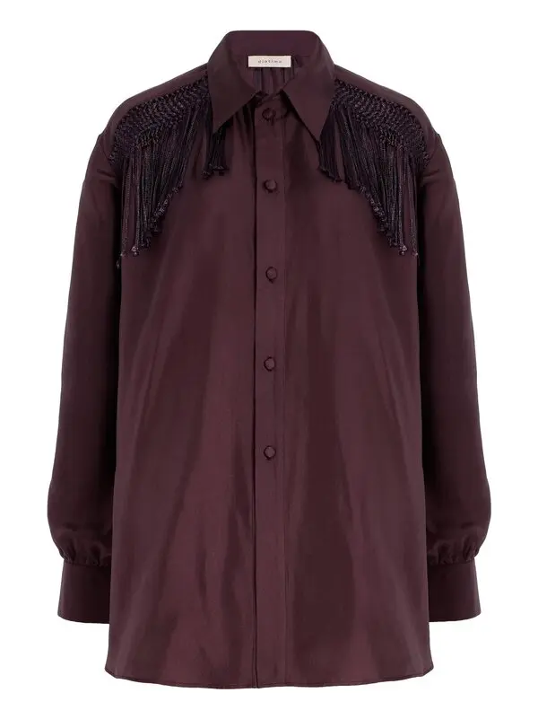 DIOTIMA Epaullette Embellished Silk Twill Shirt - Berry