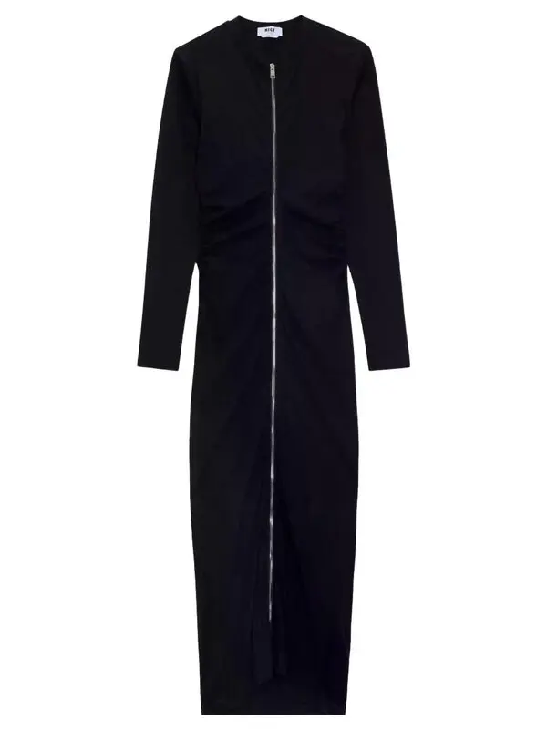 MSGM Zip-front Gathered Maxi Dress - Black