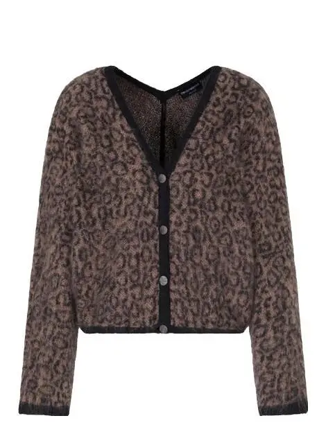 Emporio Armani Jacquard Wool-mohair Blend V-neck Cardigan - Black