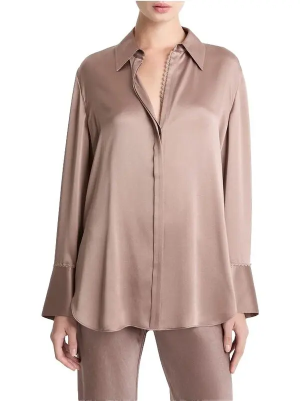 Vince Lace-trim Silk Relaxed Shirt - Natural