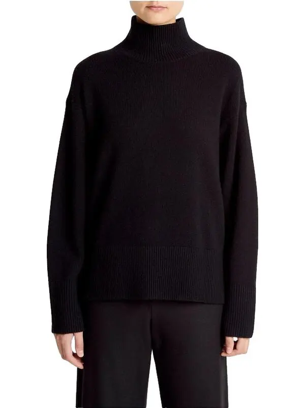 Vince Wool-cashmere Side-slit Turtleneck Sweater - Black