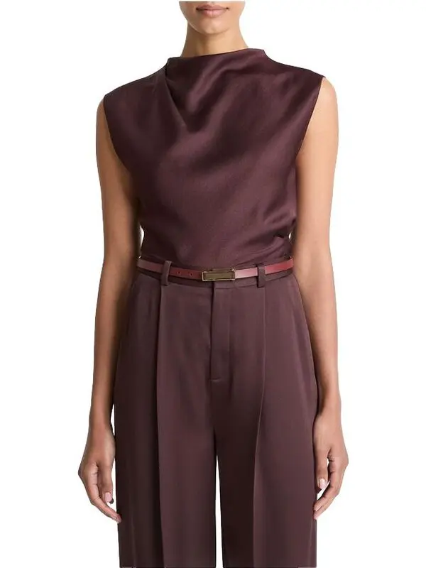 Vince Satin Cowl-neck Top - Burgundy