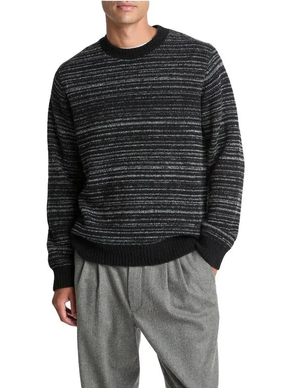Vince Marled Stripe Merino Wool-blend Sweater - Black