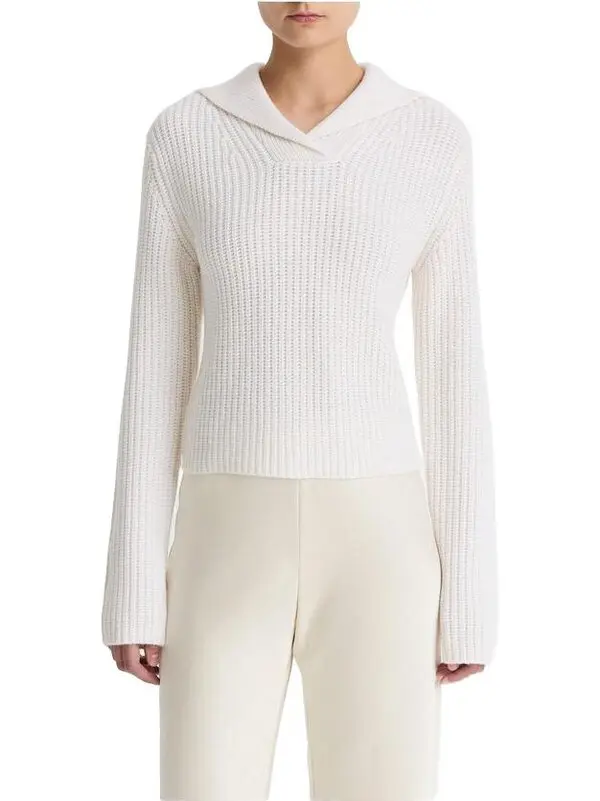 Vince Ribbed Wool-cashmere Sailor-collar Sweater - White