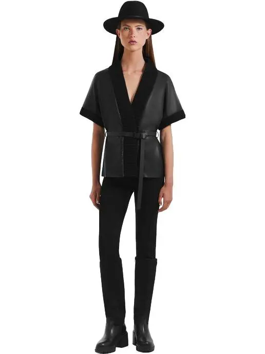 Rudsak Mendota Vegan Leather Wrap Top - Black