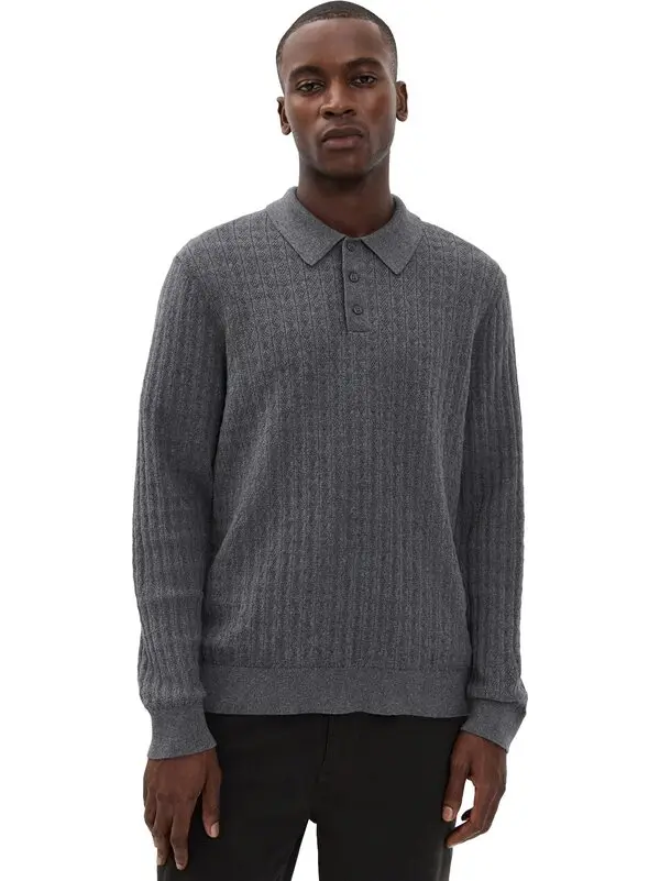 WAX LONDON Cotton Cashmere Oban Polo Sweater - Grey Marl