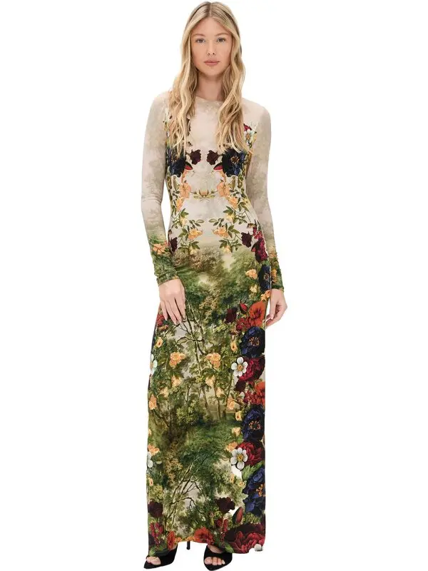 Alice + Olivia Delora Long Sleeve Maxi Dress - Forbidden Forest