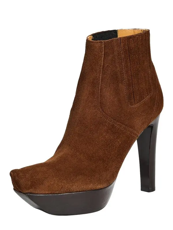 R13 Pointy Toe Platform Heel Boots - Brown Suede