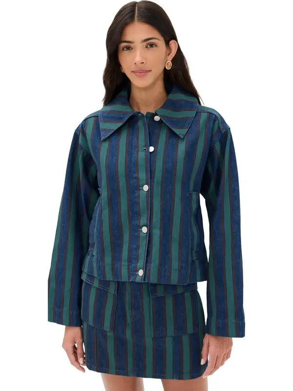 THE TINY BIG SISTER Boxy Striped Denim Jacket - Stone