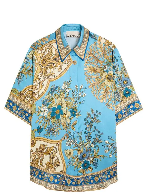 ALEMAIS Cassie Printed Silk Shirt - Blue
