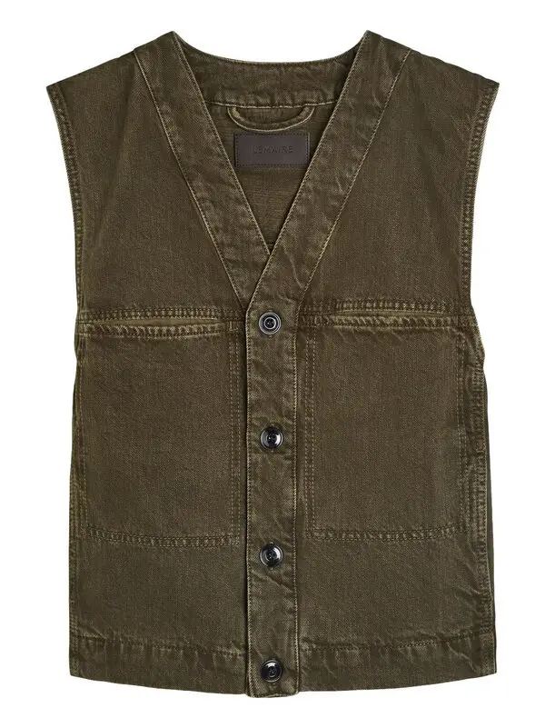 LEMAIRE Panelled Denim Gilet - Dark Green