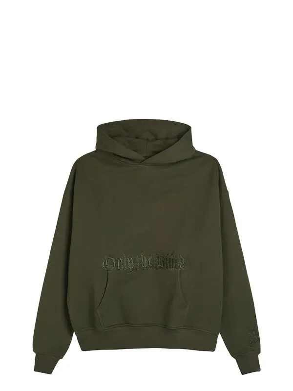 ONLY THE BLIND Baroque Calligraphy Embroidered Hooded Cotton Sweatshirt - Green