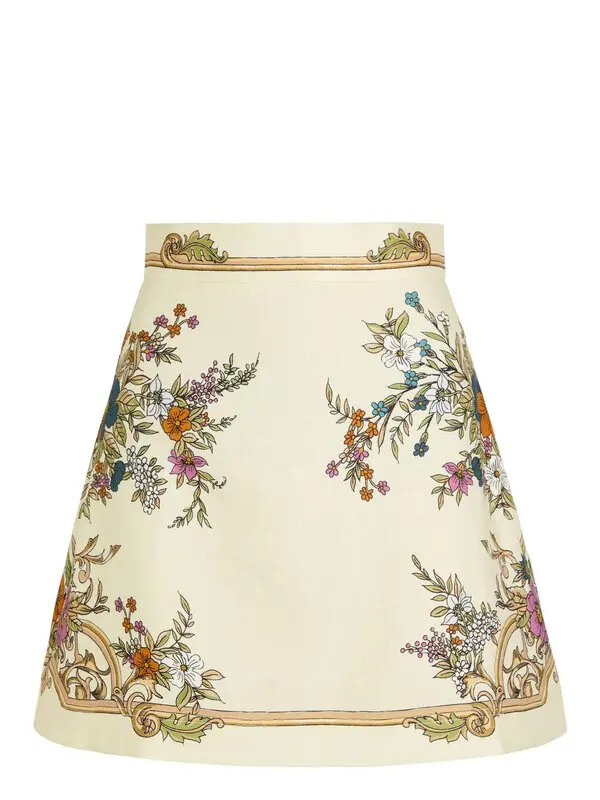 ALEMAIS Antoinette Floral-print Linen Mini Skirt - Cream