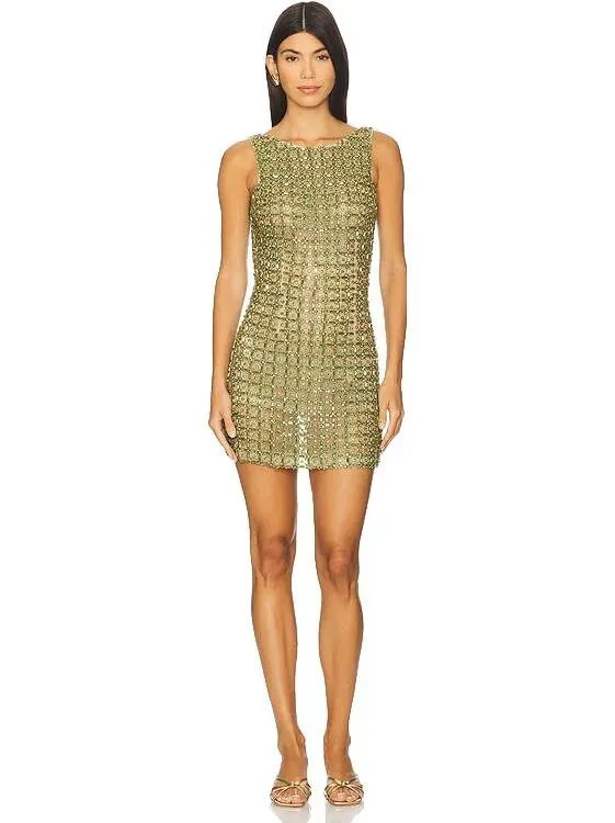 LA FUORI Claudia Green Crystal Mini Dress - Nude