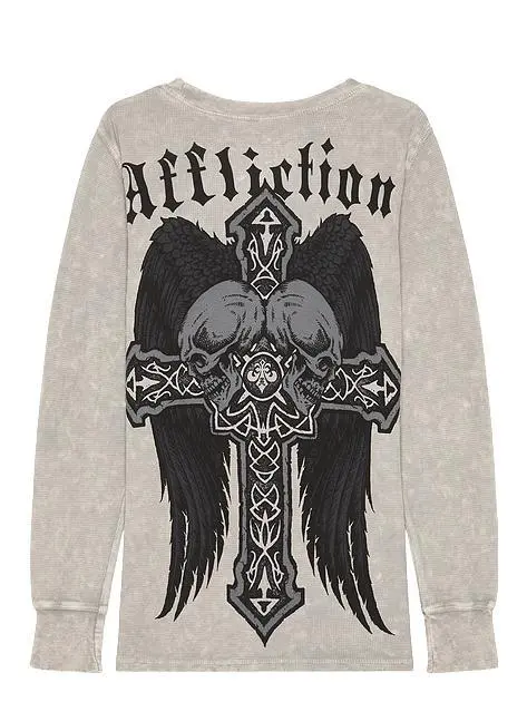 AFFLICTION Seeker Long Sleeve Thermal Tee In Grey - Silver Lava Wash