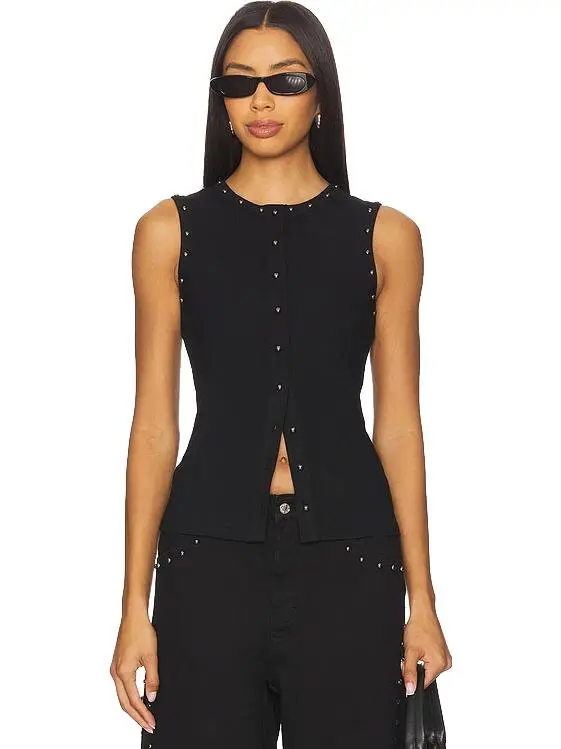 NEVER FULLY DRESSED Studded Button Tank - Black
