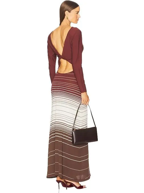 Faithfull The Brand Idun Maxi Dress - Accordion Stripe Bordeaux