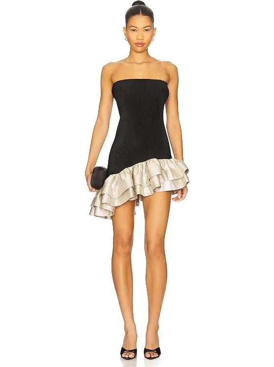 L'IDEE Volant Mini Dress - Noir & Gold Metallic
