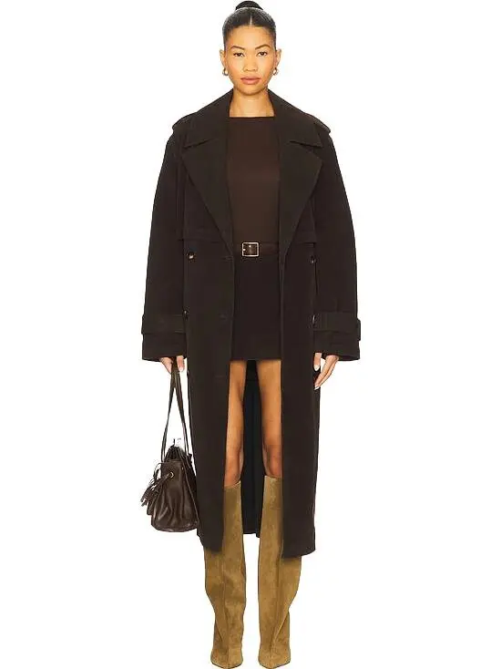 Joe's Jeans Elizabeth Vegan Suede Trench Coat - Dark Chocolate