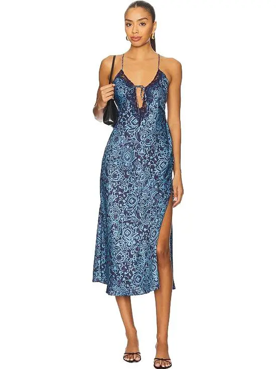 Free People Someone Like You Midi Slip Dress - Navy Combo