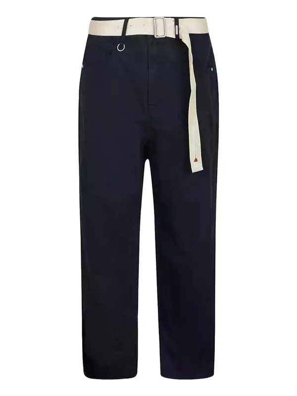 High Belted Cotton-linen Pants - Blue
