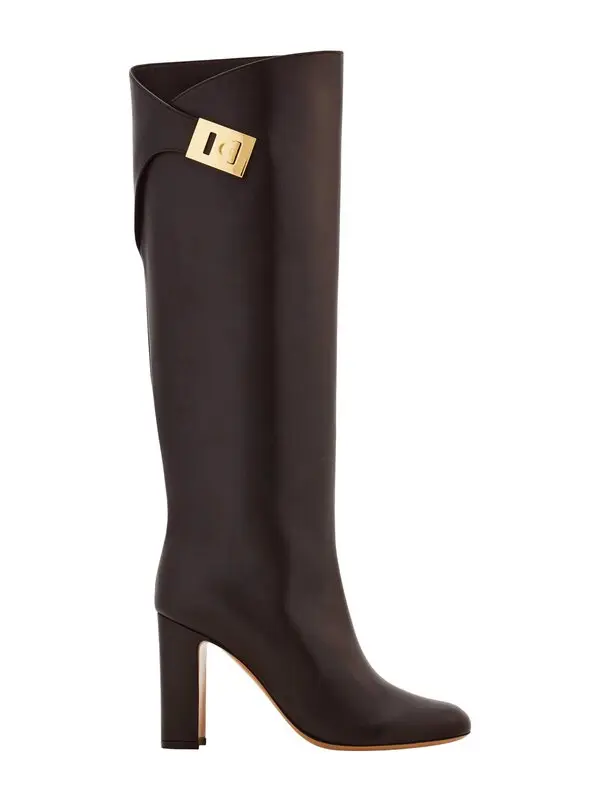 FERRAGAMO Knee-high Boot With Hug Buckle Detail - Brown