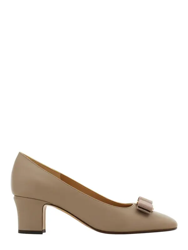 FERRAGAMO Vara Bow Block Heel Pumps - Grey