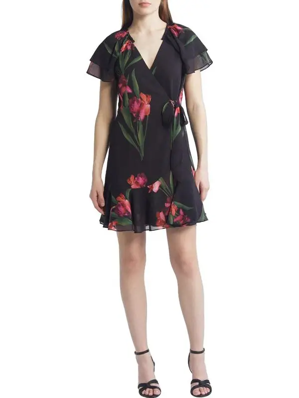 Ted Baker London Fasnia Floral Wrap Minidress - Black